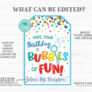 Hope Your Birthday is Bubbles of Fun Tag Preschool Bubbles Birthday ...