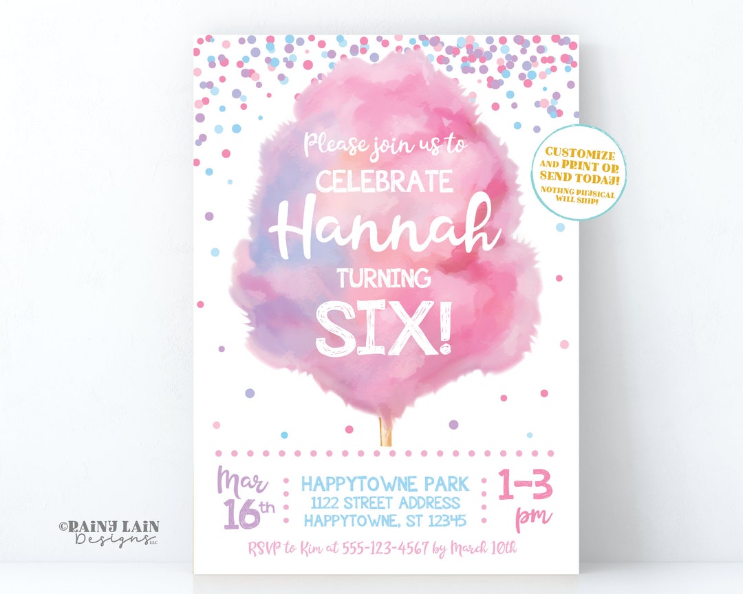 Cotton Candy Invitation Editable Sweet Celebration Candy Shop Invite ...