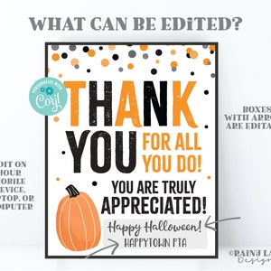 Thank You for All You Do Halloween Sign Appreciate Halloween Treat Sign ...