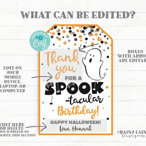 Thank You for a Spook-tacular Birthday Tag Halloween Birthday Party ...