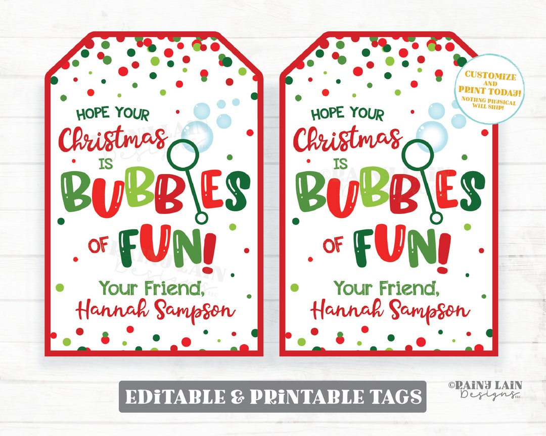 Hope Your Christmas is Bubbles of Fun Holiday Bubbles Tag From Teacher ...