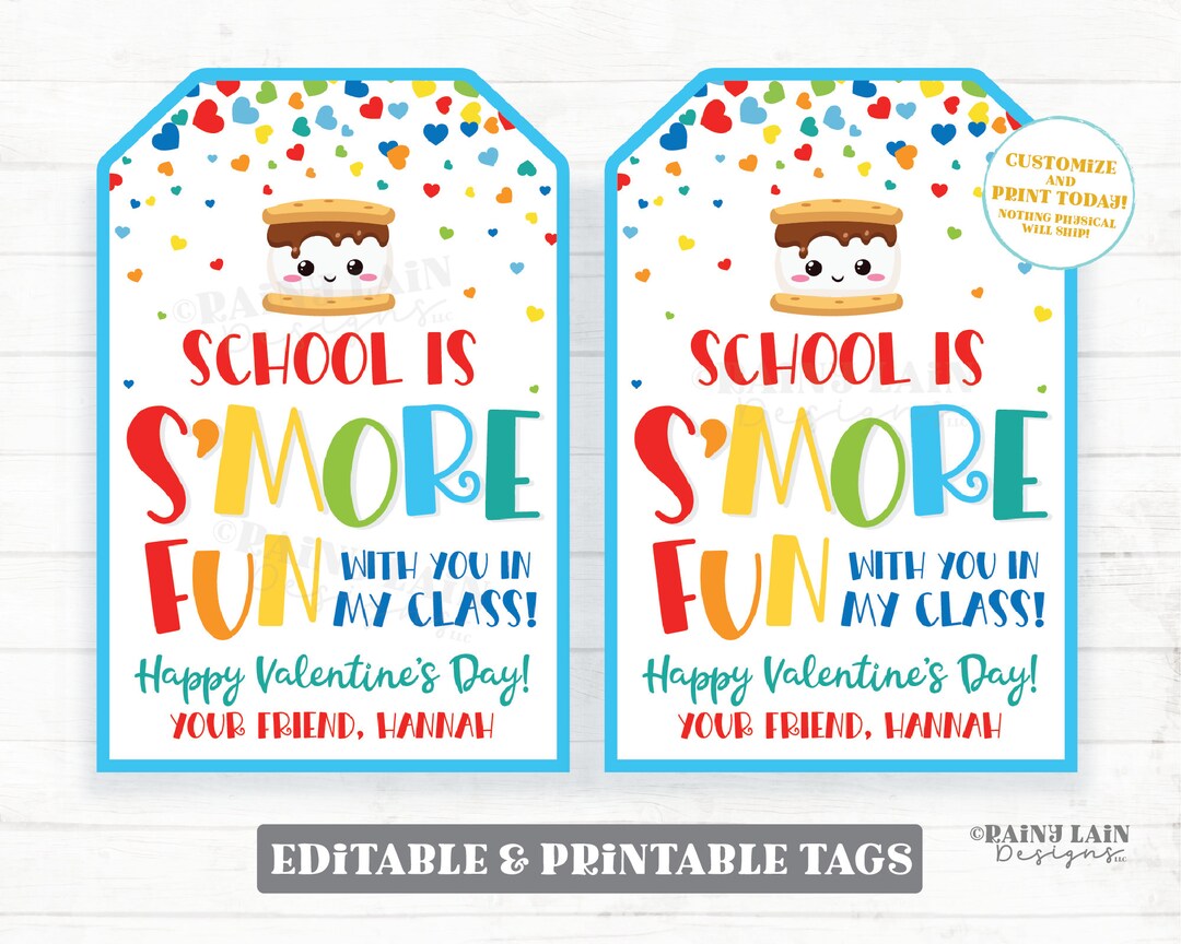 S'mores Valentine Tag, Marshmallow, School is S'more Fun Valentine's ...