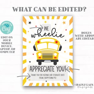 School Bus Driver Appreciation Tag, Editable We Wheelie Appreciate You ...