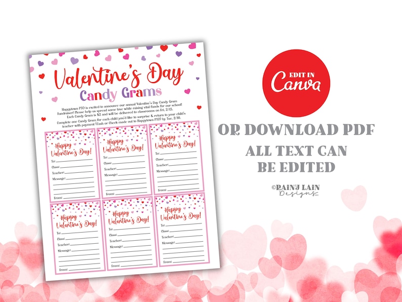 Editable Valentine's Day Candy Gram Fundraiser Flyer Template, Class ...