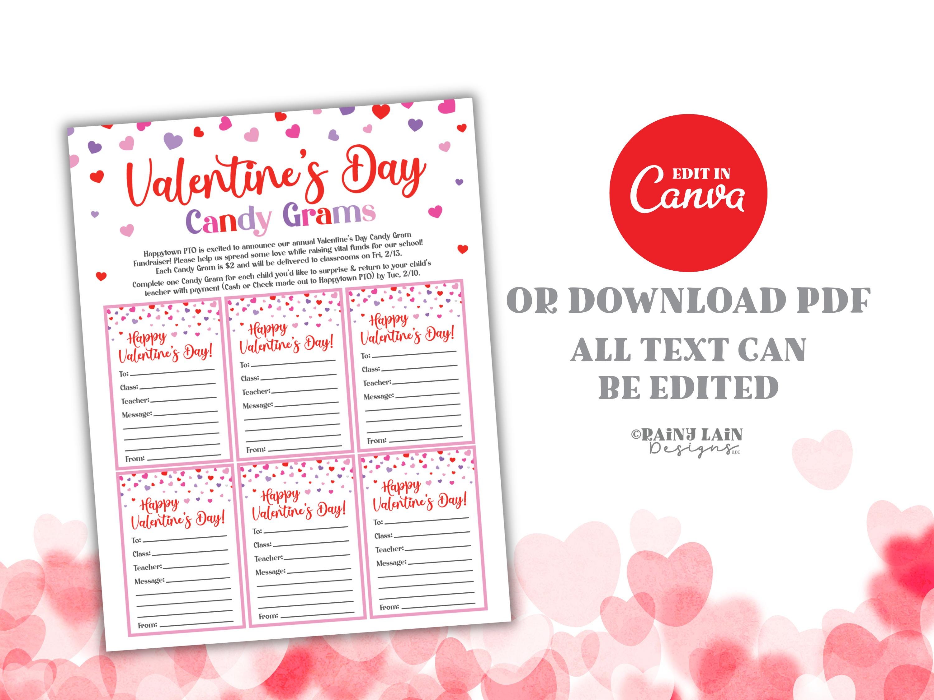 Editable Valentine's Day Candy Gram Fundraiser Flyer Template, Class ...