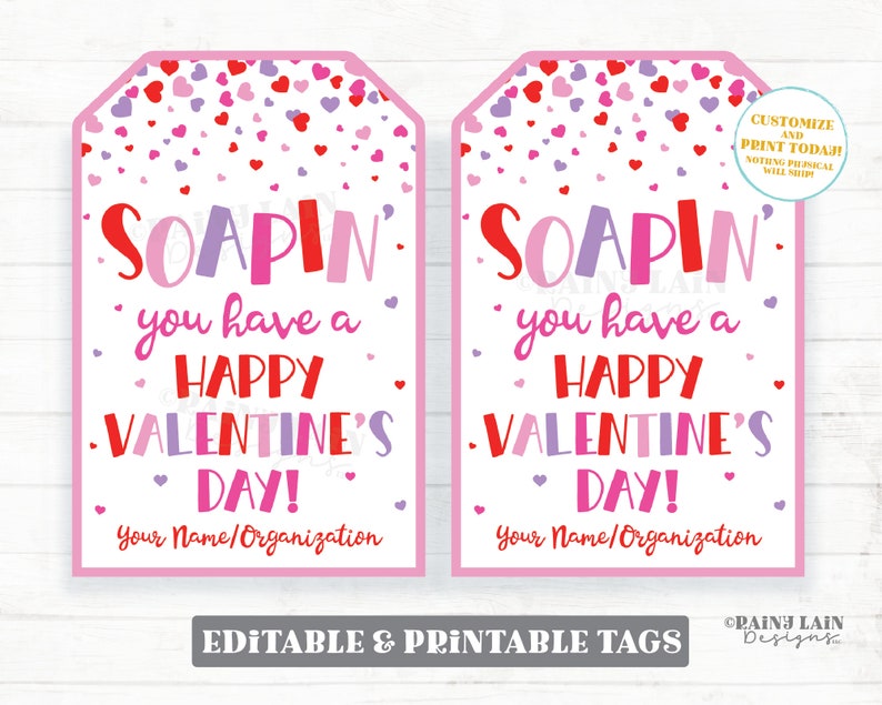 Soap Valentine, Editable Soapin' Happy Valentine's Day Tag, Dish Hand ...