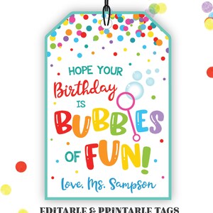 Hope Your Birthday is Bubbles of Fun Tag Bubbles Birthday Party Favor ...