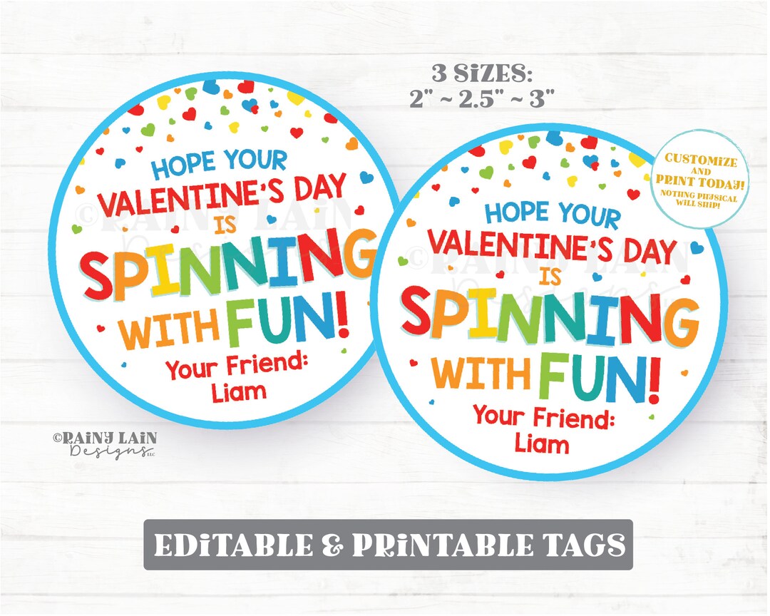 Spinning With Fun Tag, Fidget Spinner Valentine, Pop Spin Toy, Gift Tag ...