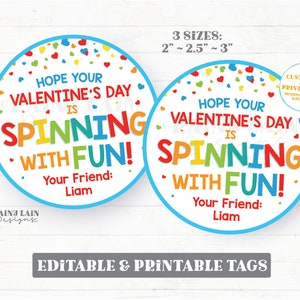 Spinning With Fun Tag, Fidget Spinner Valentine, Pop Spin Toy, Gift Tag ...
