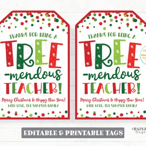 Tree-mendous Teacher Tag Christmas Gift Holiday Treemendous Staff ...