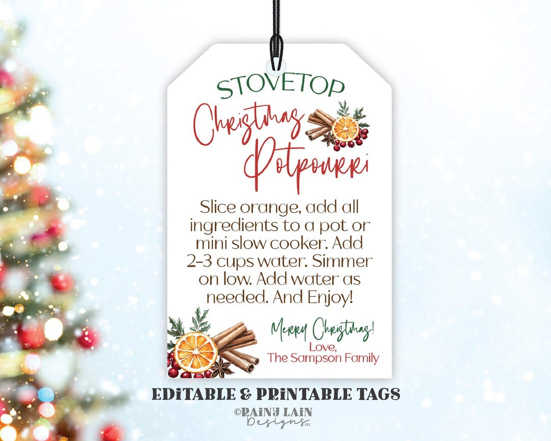 Editable Stovetop Potpourri Christmas Gift Tag Template, Holiday Scents ...