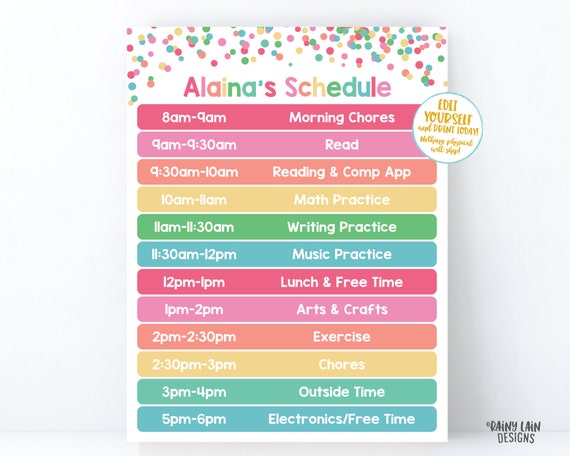 Printable Kids Home School Schedule Editable Daily Schedule | Etsy