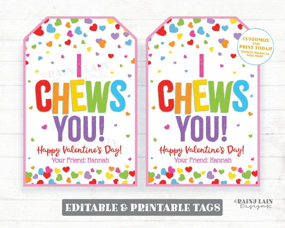 I Chews You Valentine Tag Bubblegum Bubble Gum Ball Chewy | Etsy