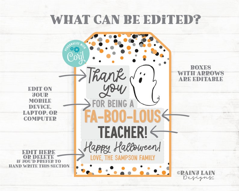 Faboolous Teacher Tag Editable, Happy Halloween Gift Printable, Thank ...
