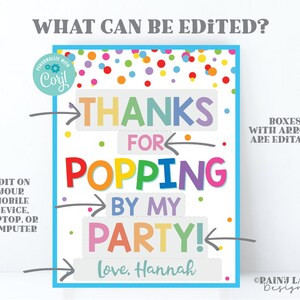 Thanks for Popping by My Party Sign, Birthday Favor Table Sign, Pop ...