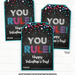 You Rule Valentine, Ruler Valentine Tags, Chalkboard, Preschool ...