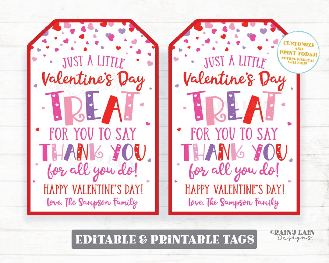 Valentine's Day Thank You Tag, Valentine Appreciation Gift Tags, Favor ...