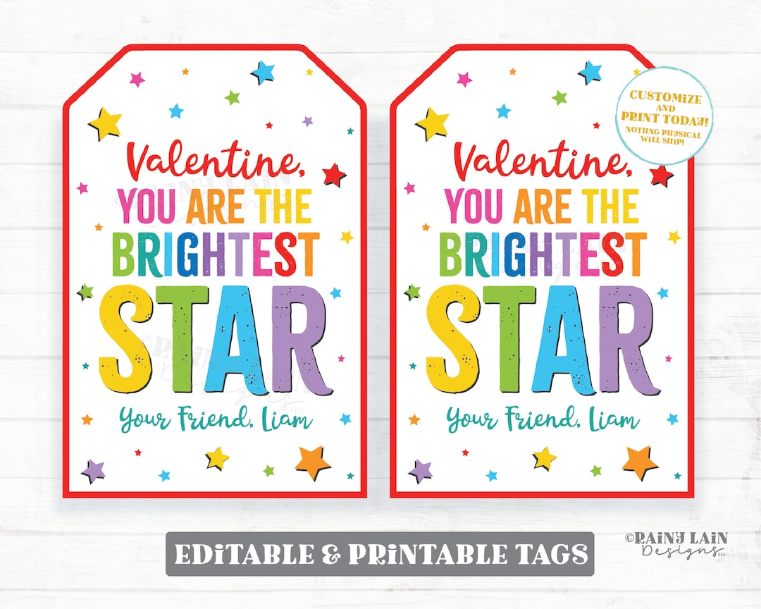 Valentine You're the Brightest Star, Valentine's Day Tag Glow in the ...