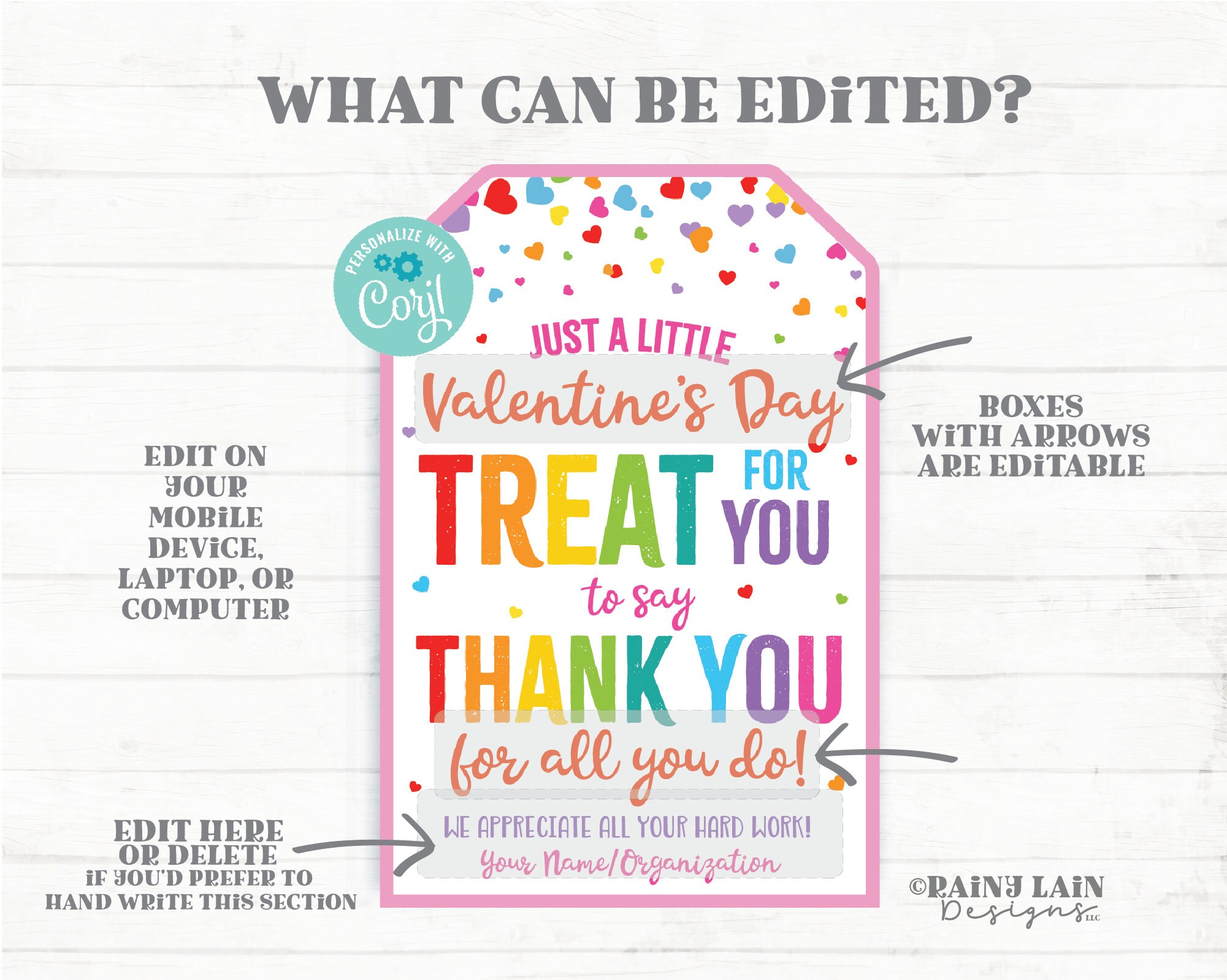 Valentine's Day Treat Tag, Appreciation Valentine Thank You, Gift Tags ...