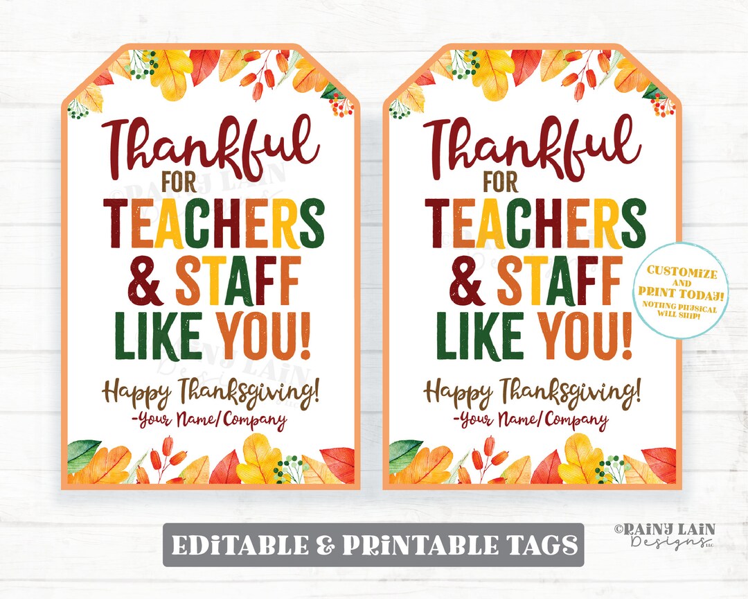 Thankful for Teachers and Staff Like You Tags, Thankful Tags, Pie Tags ...