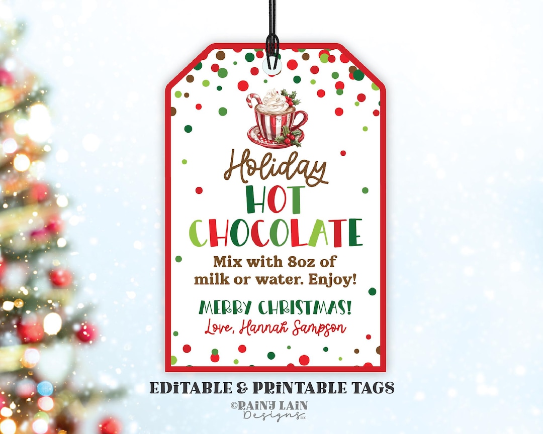 Holiday Hot Chocolate Gift Tag, Christmas Cocoa, Appreciation, Thank ...