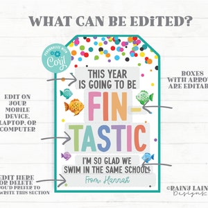 Fin-tastic School Year Tag, Editable, Back to School Goldfish Gift O ...