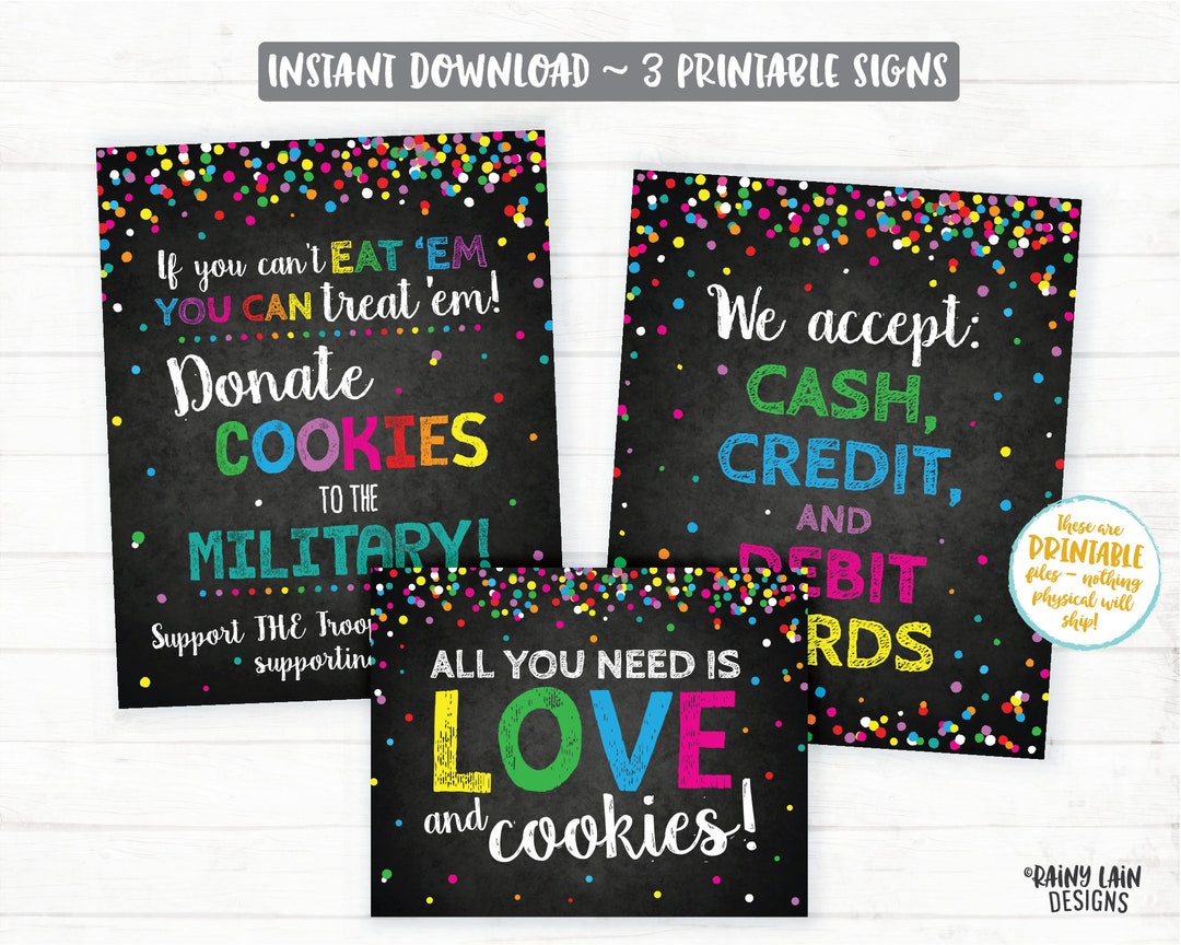 Cookie Booth Signs Set, Can't Eat Em Treat Em Donate Cookies Sign, We ...