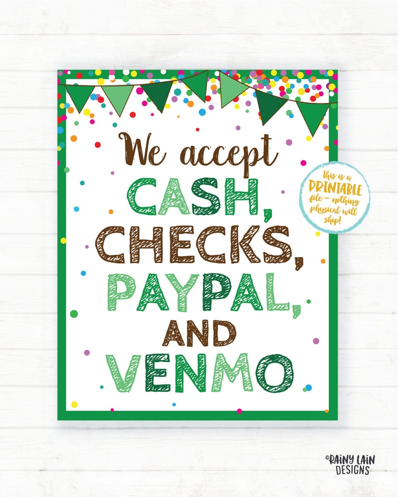 We Accept Cash Checks Paypal Venmo Sign Cookie Booth - Etsy