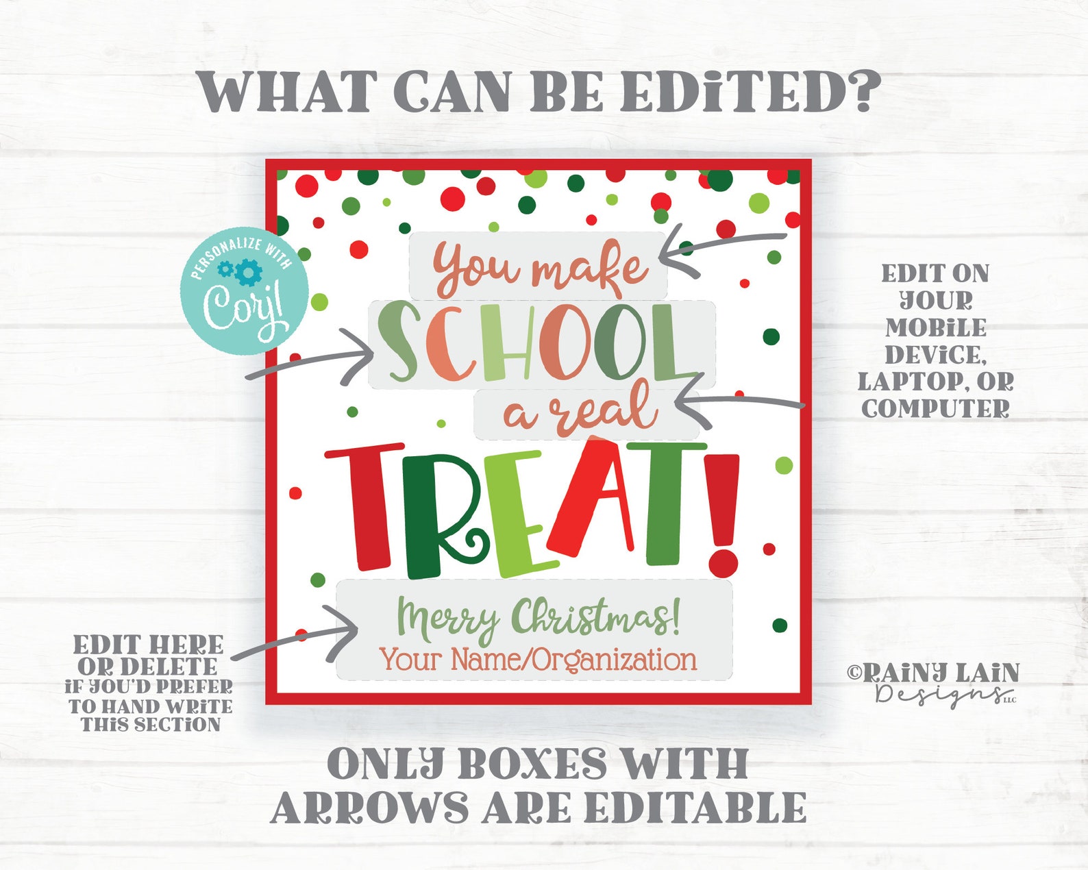 You Make School a Real Treat Holiday Tag Christmas Gift Favor Staff ...