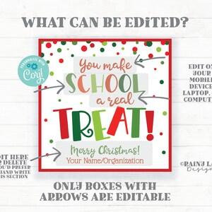 You Make School a Real Treat Holiday Tag Christmas Gift Favor Staff ...
