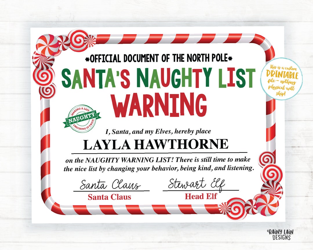 Santa Certificate Printable Naughty List Warning Santa s Naughty List Certificate Official