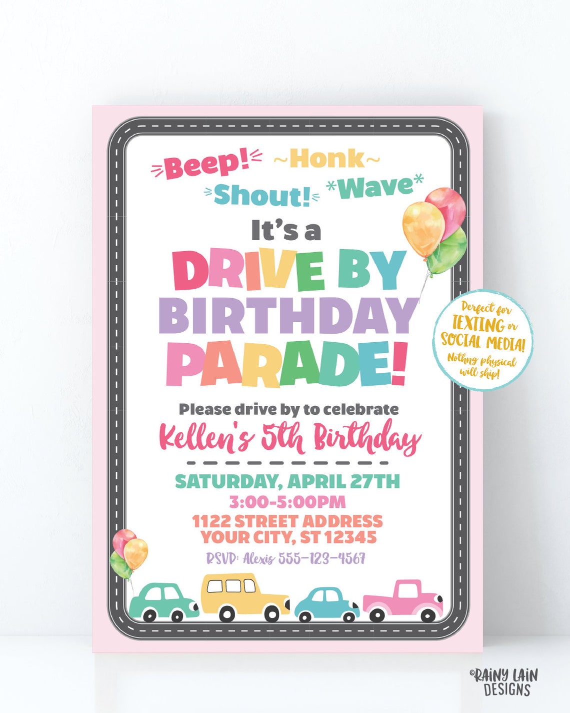 Drive by Birthday Parade Invitation Drive by Party Invite - Etsy