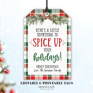 Editable Spice up Your Holiday Gift Tag Template, Christmas Seasonings Label, Neighbor, Dip Mix ...