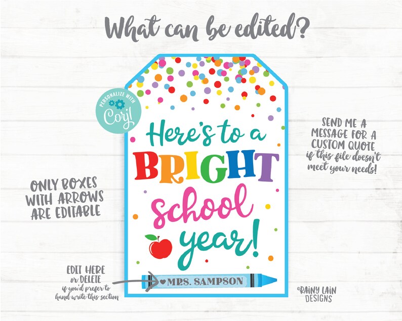 Here's to a Bright School Year Tags First Day of School | Etsy