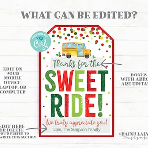Bus Driver Gift Tag Holiday Thanks for the Sweet Ride Christmas Wheelie ...
