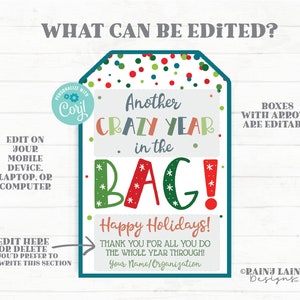 Another Crazy Year in the Bag Tag Holiday Tote Bag Christmas Reusable ...