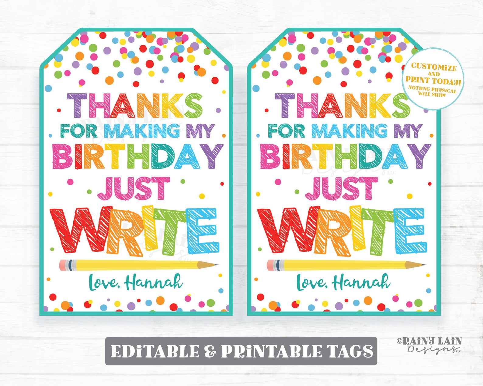 Birthday Pencil Gift Tag Birthday Just Write Party Favor - Etsy