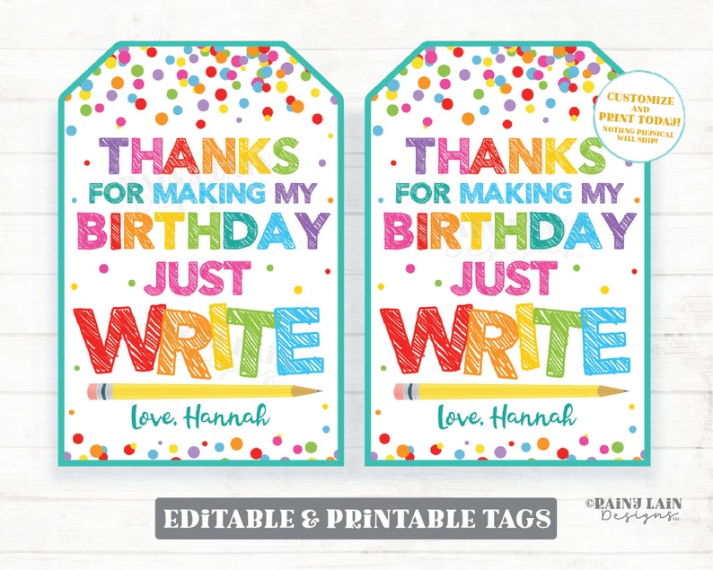 Birthday Pencil Gift Tag Birthday Just Write Party Favor - Etsy