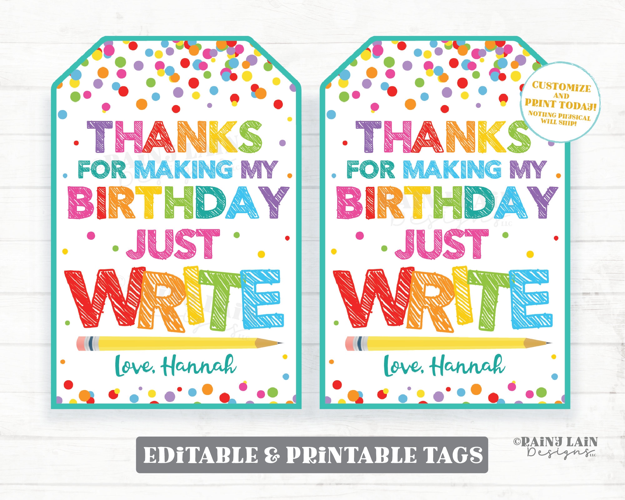 Birthday Pencil Gift Tag Birthday Just Write Party Favor - Etsy