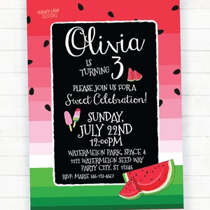 Watermelon Birthday Invitation, Ombre Watermelon Invite, Watermelon ...