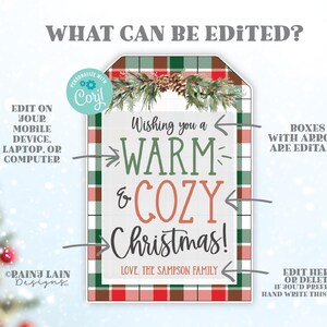 Wishing You a Warm and Cozy Christmas Tag, Editable Holiday Gift Tag ...