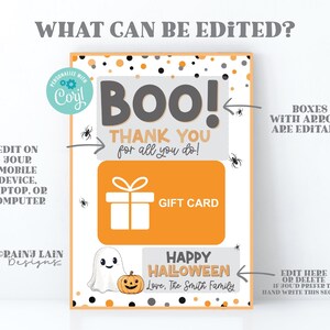 Editable Halloween Gift Card Holder Printable Teacher Appreciation Gift ...