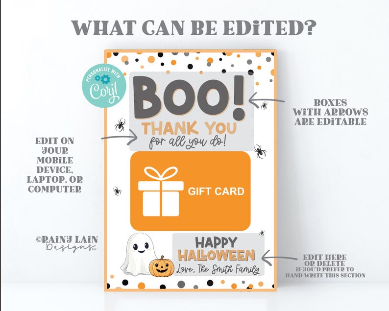 Editable Halloween Gift Card Holder Printable Teacher Appreciation Gift ...
