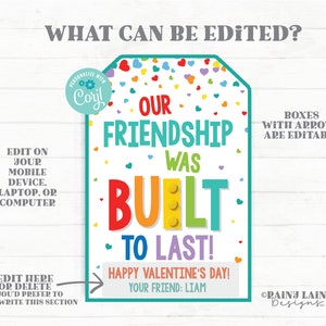 Built to Last Valentine Tag, Building Blocks Friendship Pieces Block ...