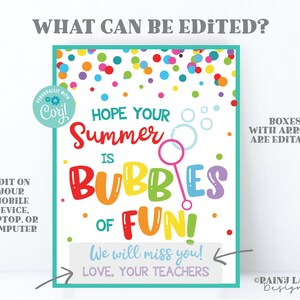 Hope Your Summer is Bubbles of Fun Sign Printable End of School Year ...