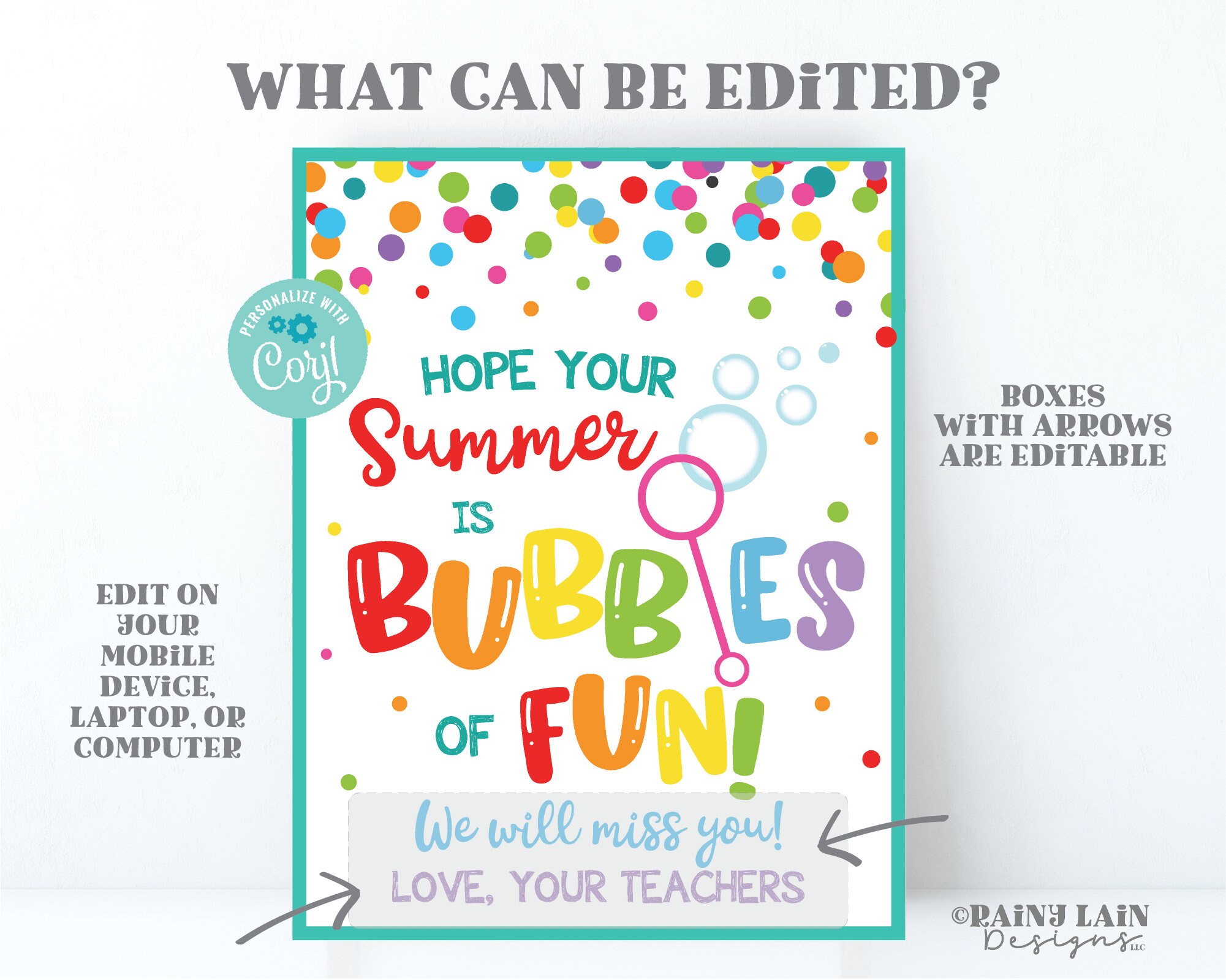 Hope Your Summer is Bubbles of Fun Sign Printable End of School Year ...
