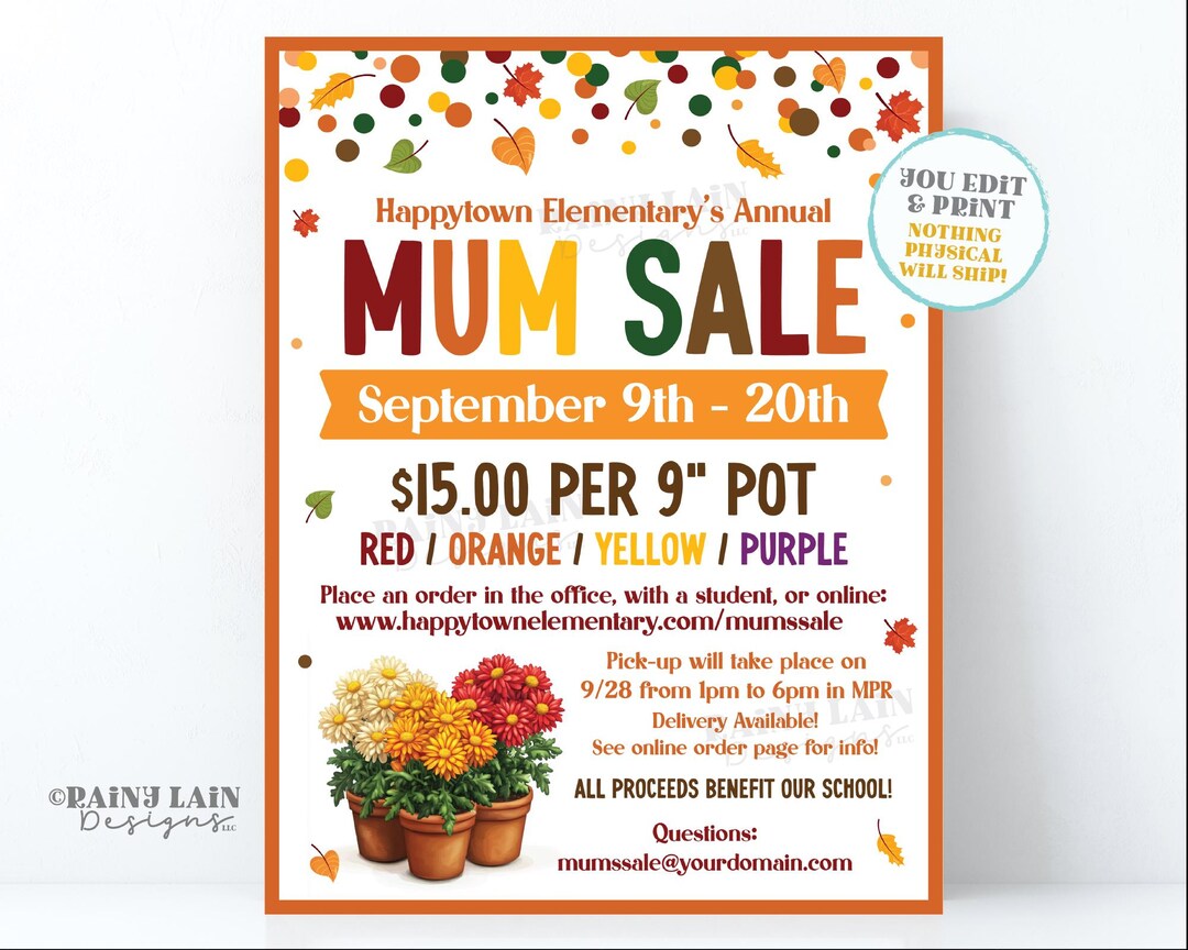 Mums Sale Flyer Template Editable Chrysanthemum Invitation, Sports ...