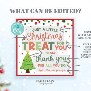 Christmas Treat Tag, Holiday Thank You Gift, Teacher Appreciation ...