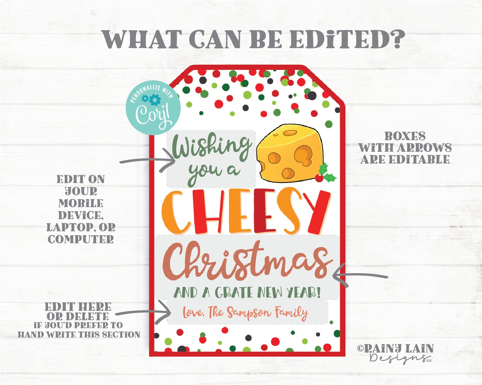 Cheese Gift Tag Wishing You Cheesy Christmas Grate New Year Holiday ...