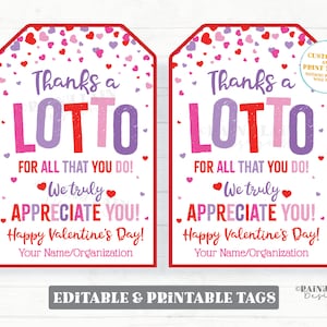 Valentine's Day Lotto Gift Tag, Thanks a Lotto, Lottery Valentine Staff ...